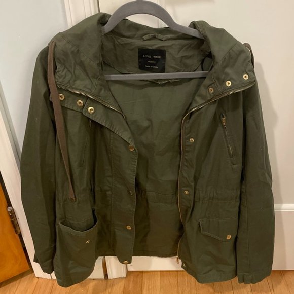 Love Tree | Jackets & Coats | Love Tree Green Cargo Jacket With Gold ...